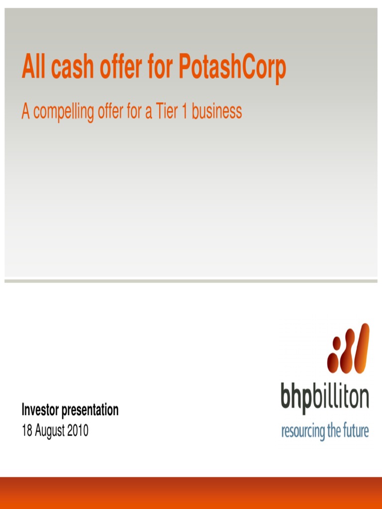BHP's All-Cash Offer for PotashCorp | PDF | Potash | U.S. Securities ...