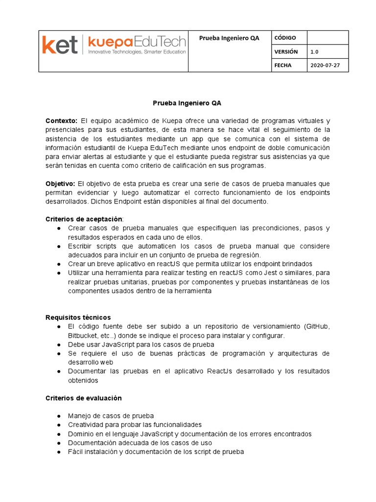 Prueba Ingeniero QA Final PDF | PDF | Script Java | Pruebas de software