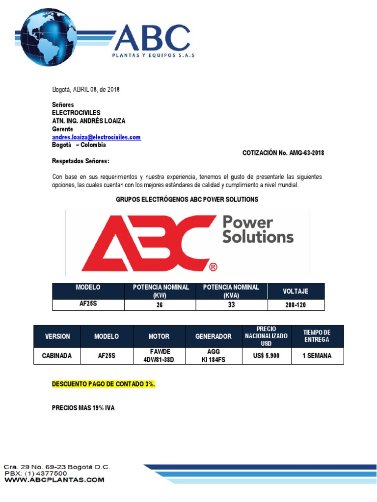 Cot Amg-063 +electrociviles+25++kva | PDF | Business | Precios