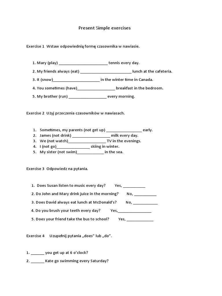 Present Simple Exercises | PDF