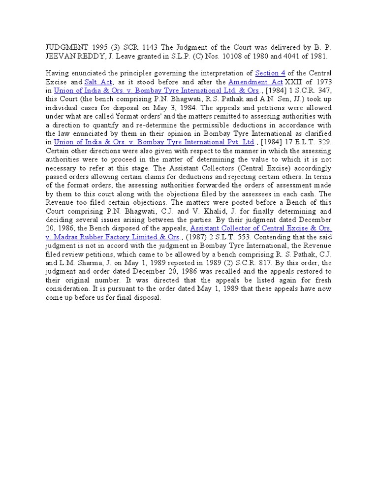 Section 4 Salt Act Amendment Act Union of India & Ors. v. Bombay Tyre ...