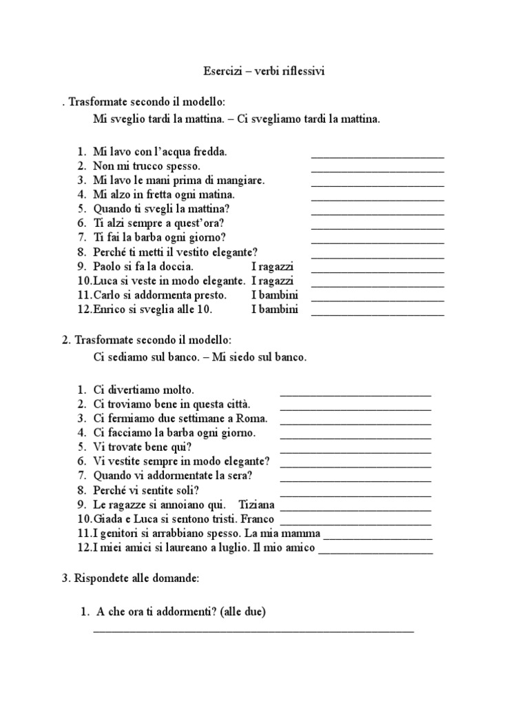 Verbi Riflessivi Liste _ Verbi riflessivi italiani – ILOC