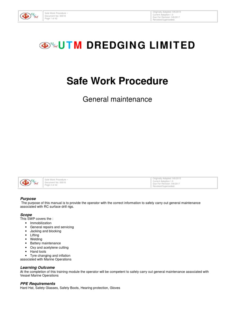 SOP Safe Work Procedure PDF | PDF | Battery Charger | Elevator