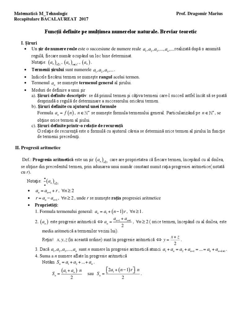 Functii Definite Pe Multimea Numerelor Naturale PDF | PDF