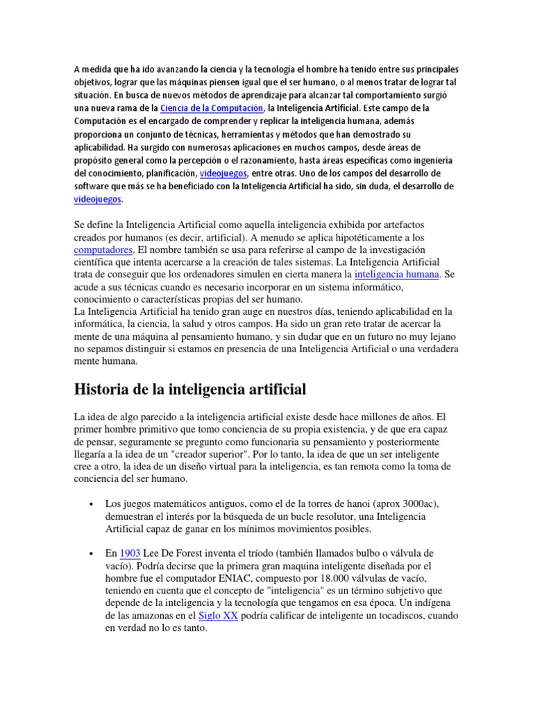 Evolución De La Inteligencia Artificial Pdf Inteligencia Artificial