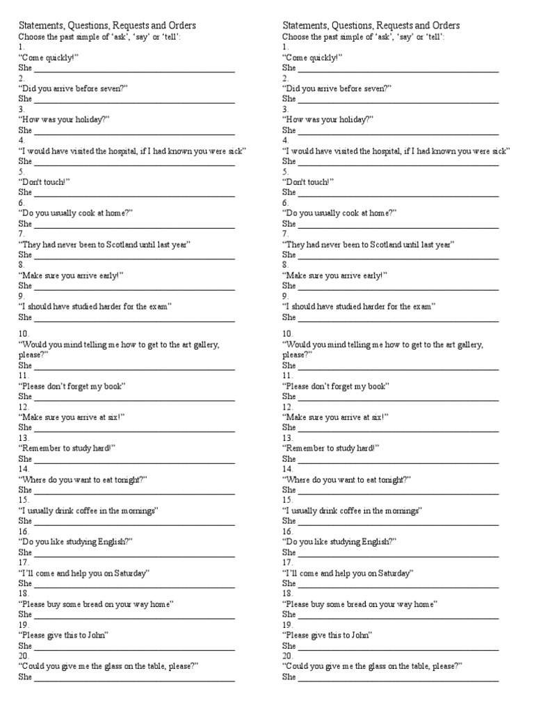 Reported Speech Mixed Printed and Handed Out | PDF