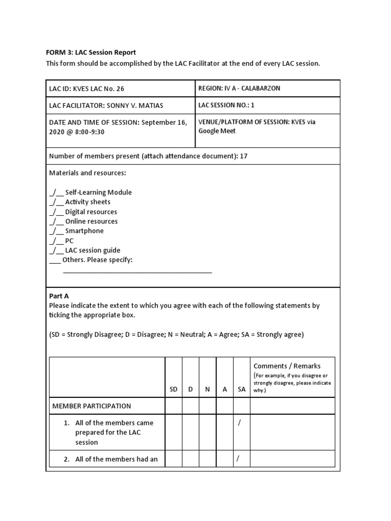 Form 3. LAC Session Report | Download Free PDF | Facilitator | Teaching