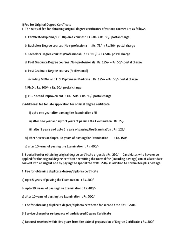 Original Certificate Fee Structure | PDF | Postgraduate Education ...
