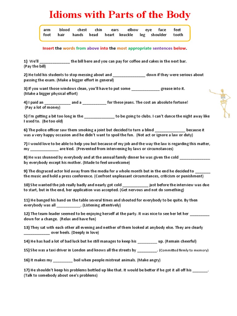 Body Part Idioms Worksheet | PDF | Violence