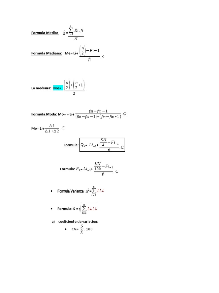 X Xi - Fi N N Fi 1 Fi - C: Formula Media | PDF