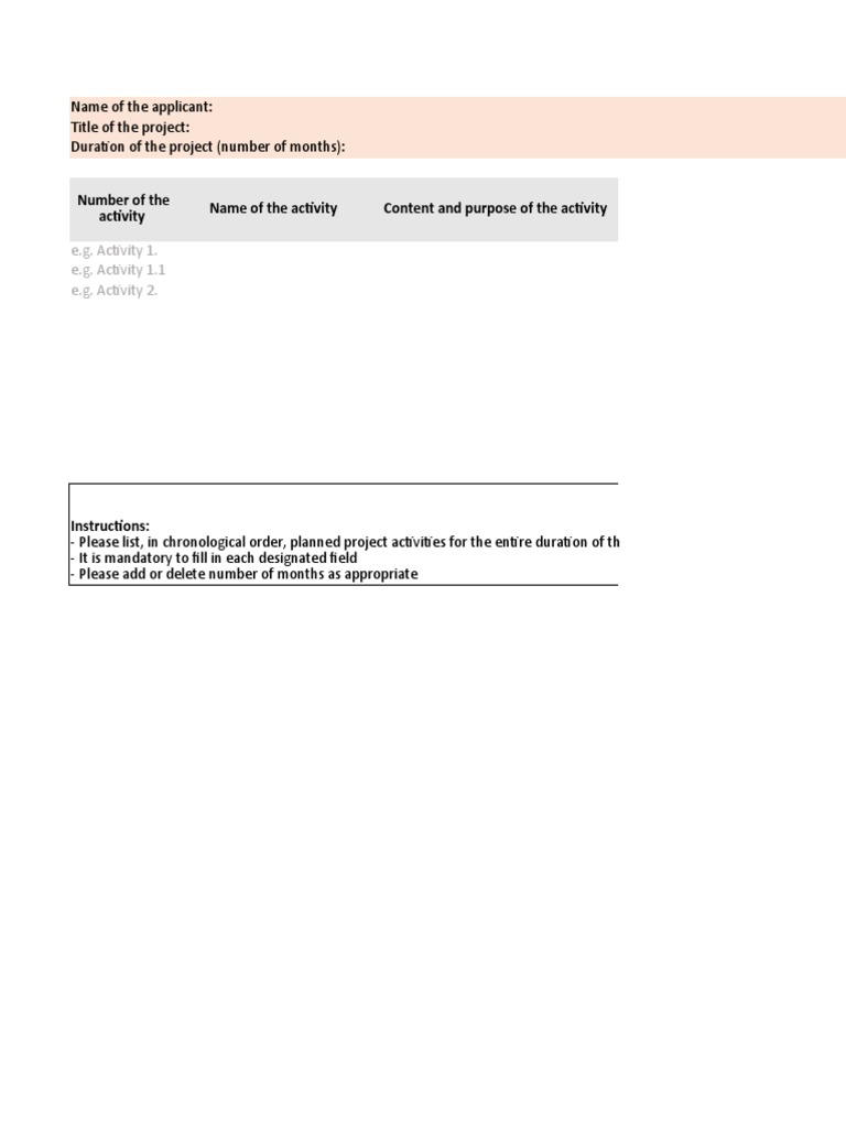 Name of The Activity Content and Purpose of The Activity Number of The ...