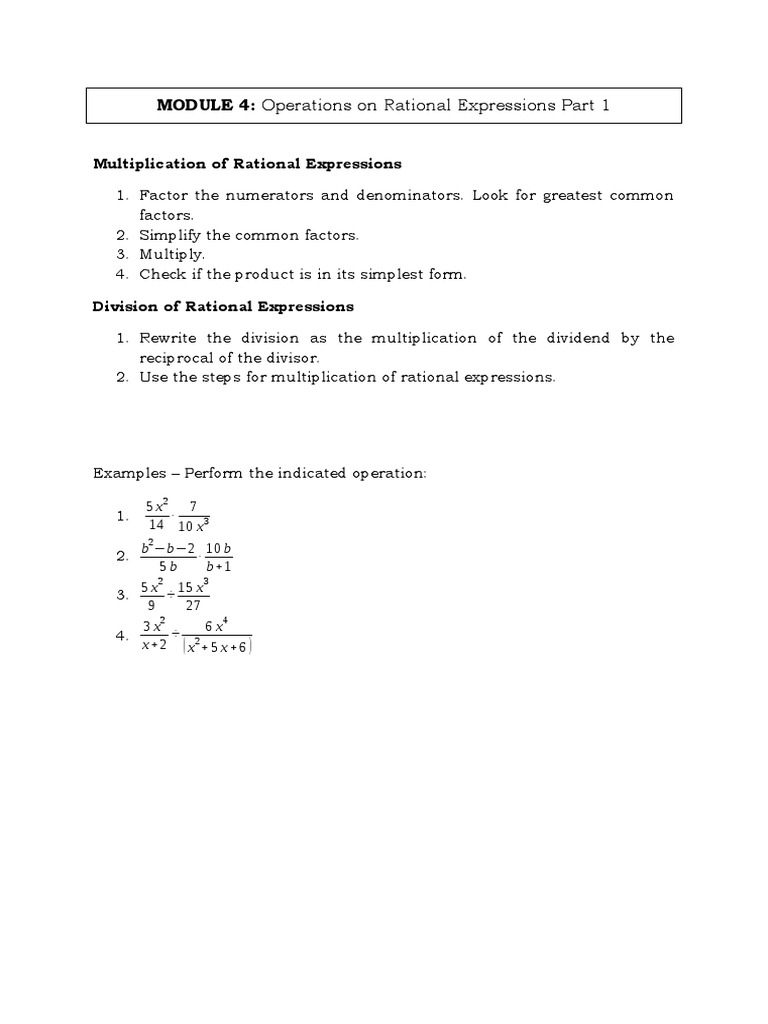 Module 4 Operations On Rational Expressions Part 1 | PDF