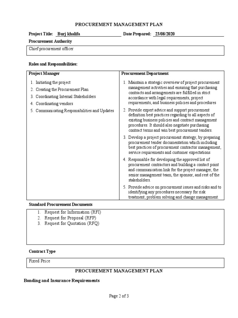 Procurement Management Plan | PDF | Surety | Procurement
