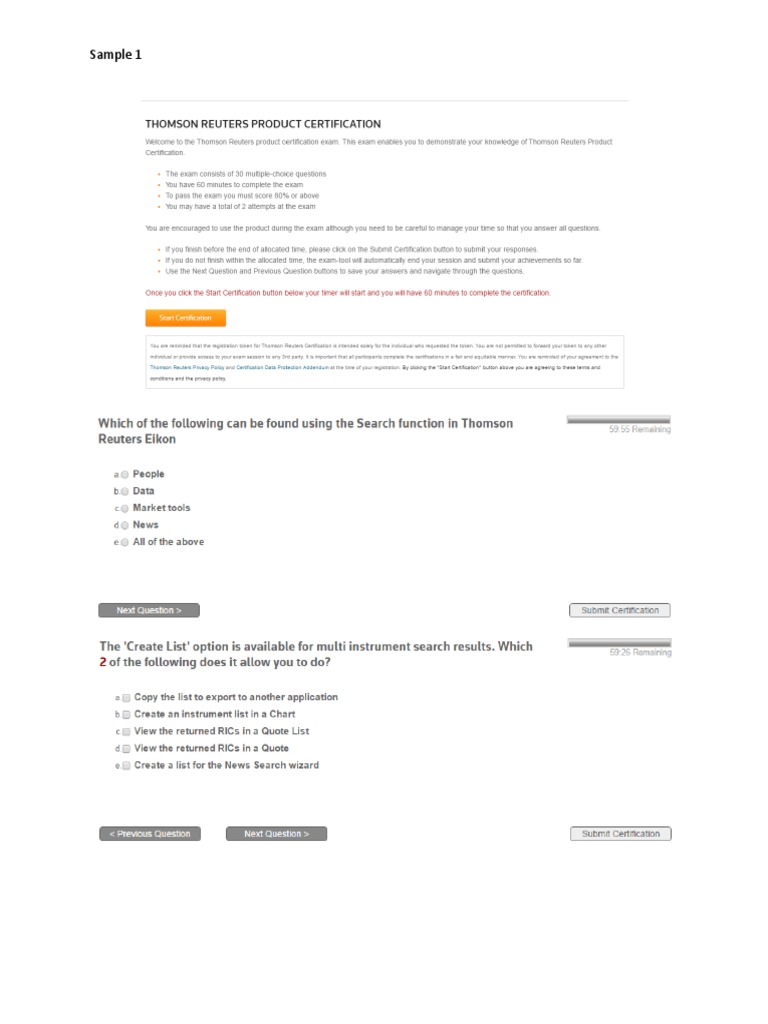 Eikon Exam Sample 1 | PDF