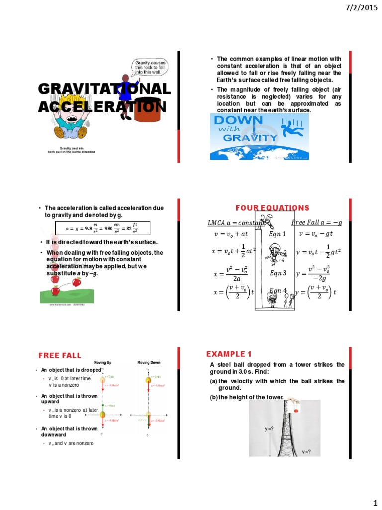 Gravitational Acceleration: Four Equations | PDF | Acceleration | Gravity