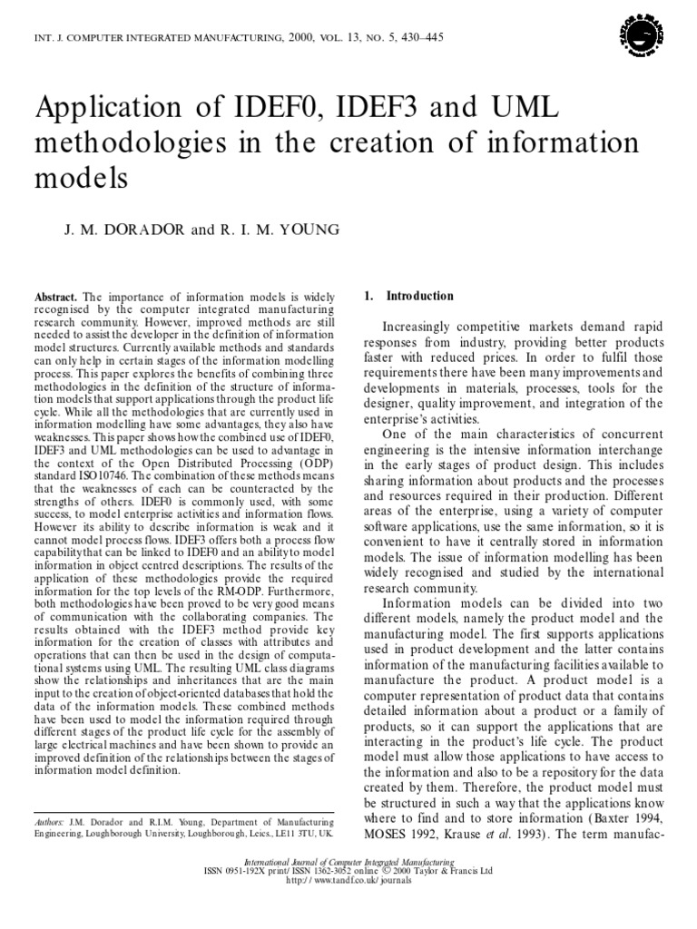 Applying IDEF0, IDEF3 and UML Methodologies to Create Information ...