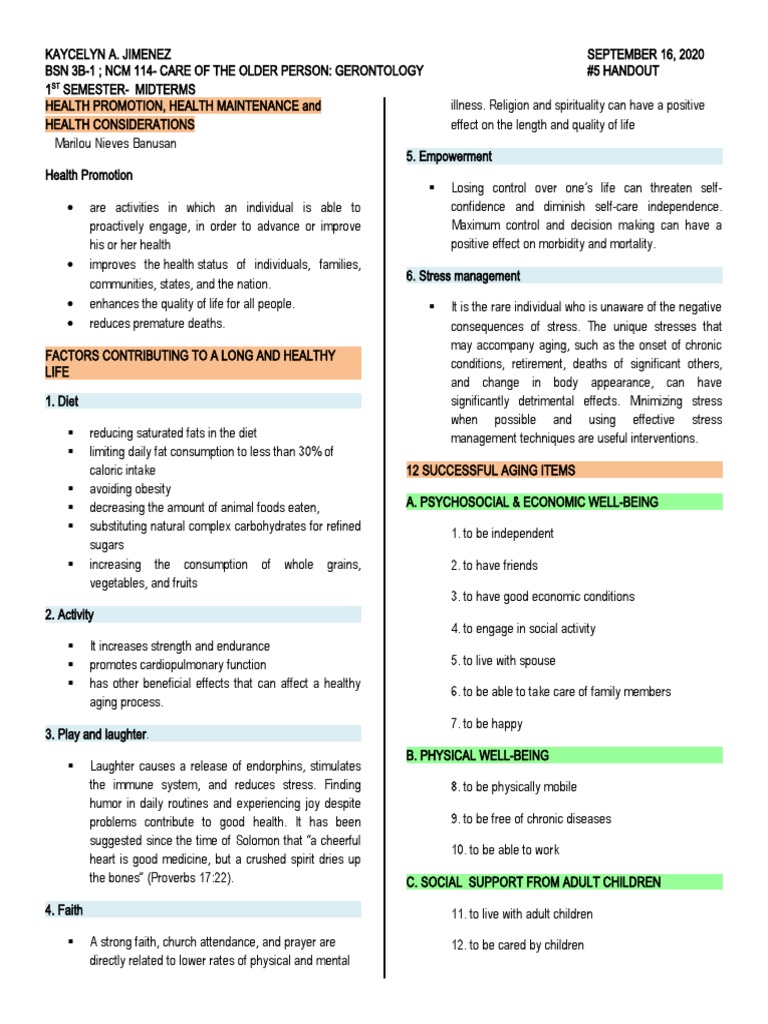 HANDOUT 5 - HEALTH PROMOTION, HEALTH MAINTENANCE and HEALTH ...