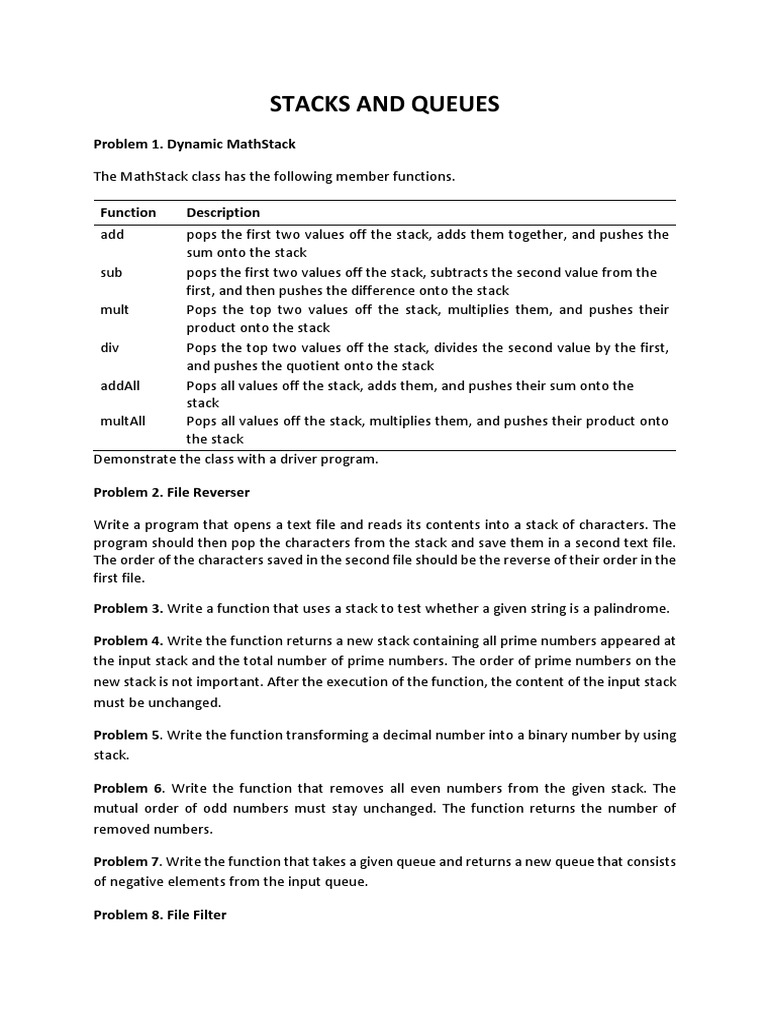 Assignment 05-06 - StacksQueues | PDF | Queue (Abstract Data Type) | Function (Mathematics)