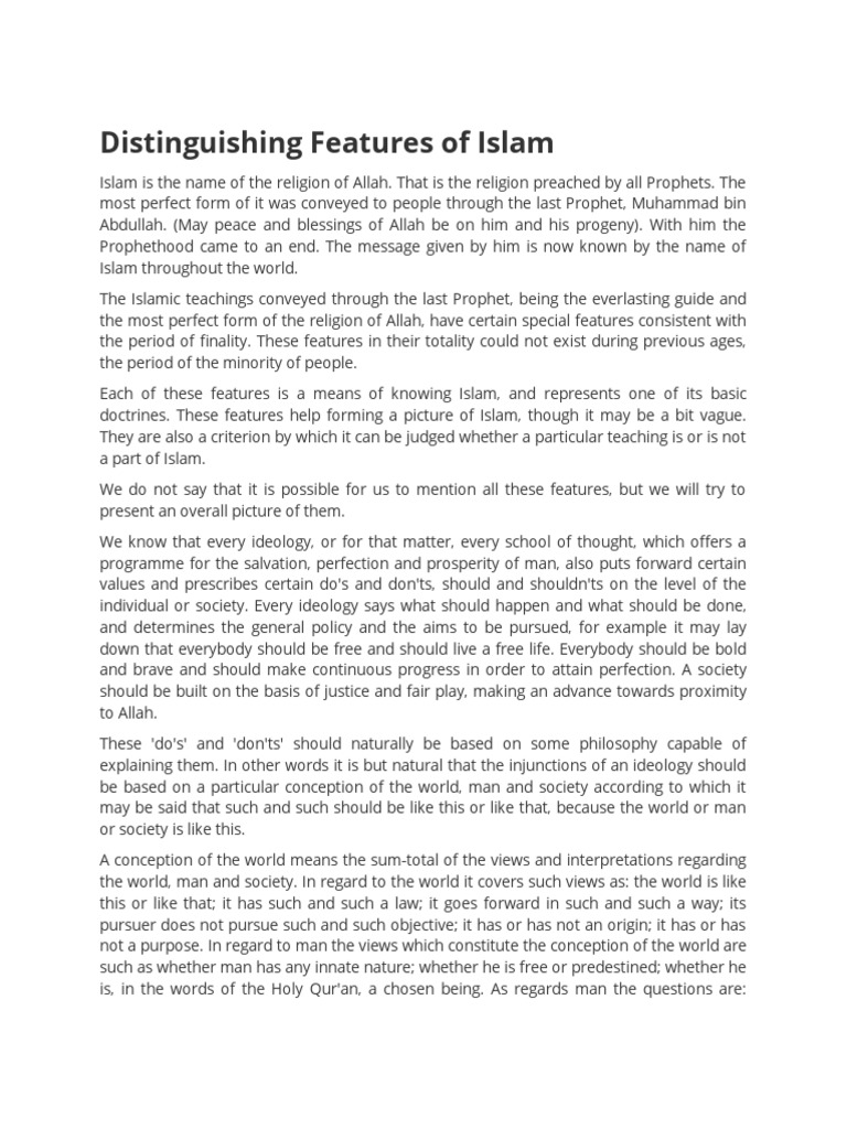 Distinguishing Features of Islam | PDF | Monotheism | Quran