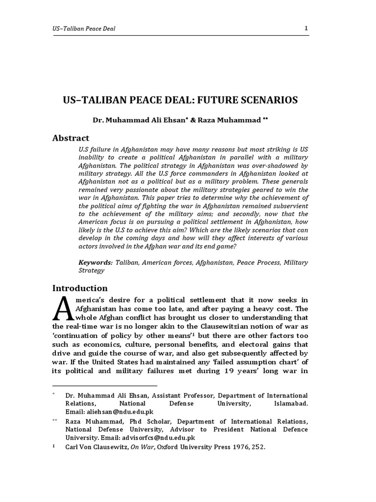 US-Taliban Peace Deal Analysis | PDF | Taliban | War In Afghanistan ...