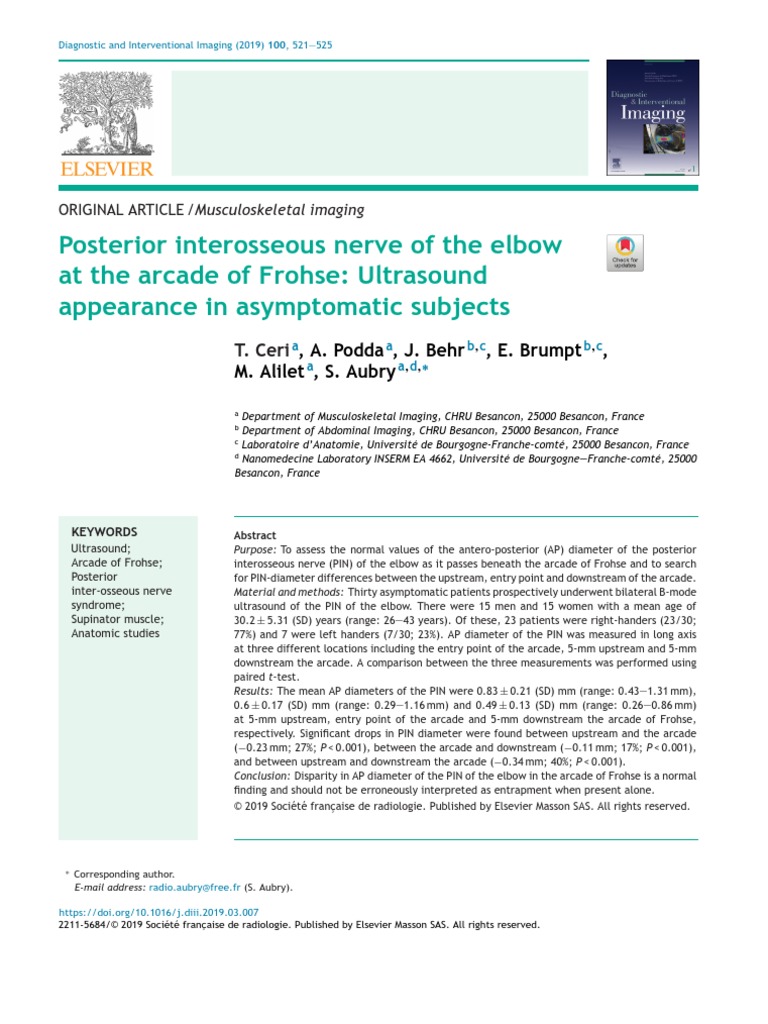 Posterior Interosseous Nerve of The Elbow at The Arcade of Frohse ...