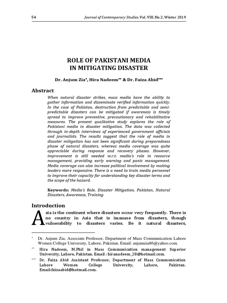 4.media and Disaster Management in Pakistan | PDF | Emergency ...