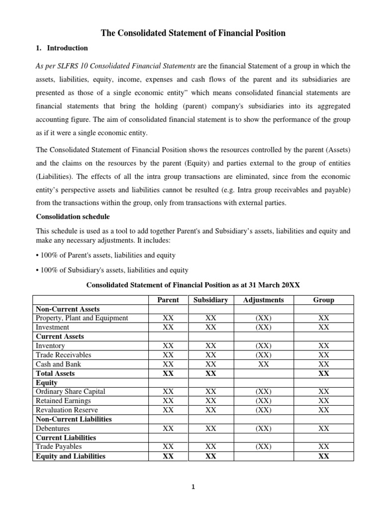 Consolidated Statement of Financial Position: A Guide to Preparing the ...