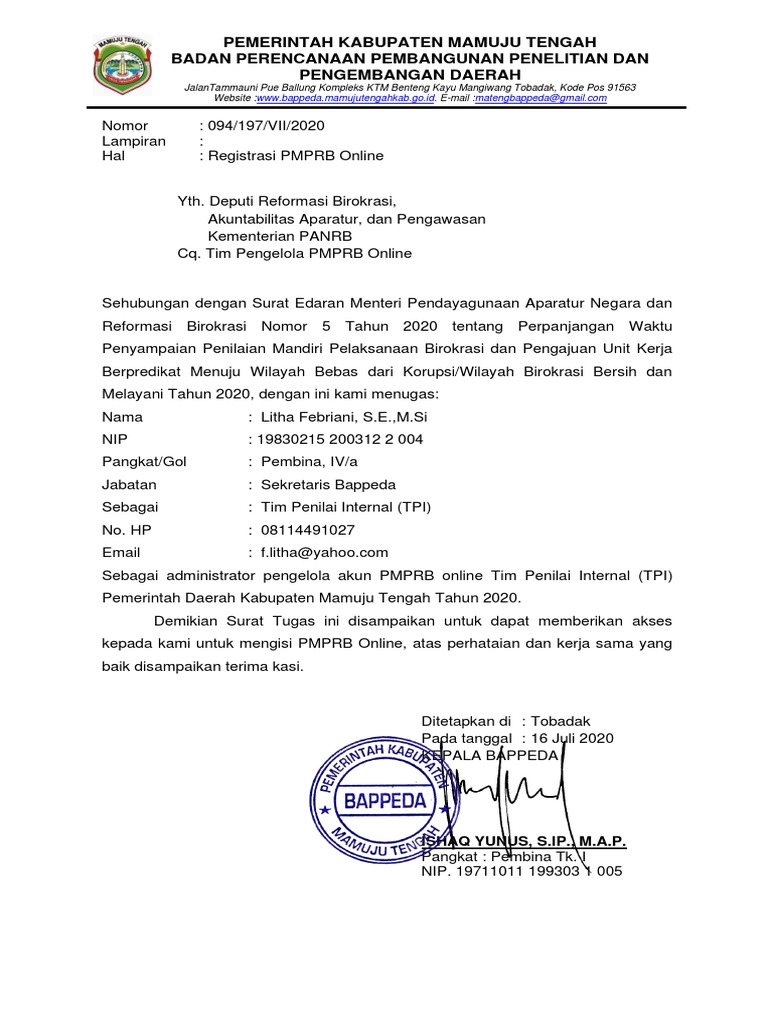 Contoh SURAT TUGAS TPI | PDF