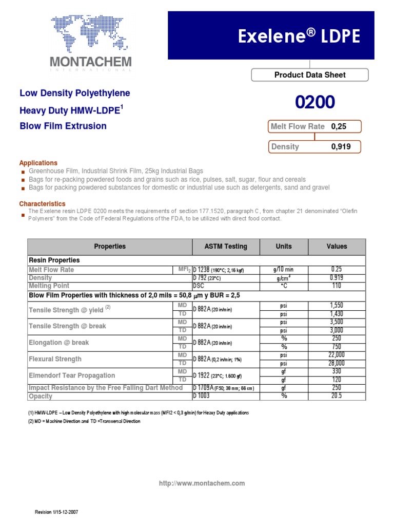 Exelene Ldpe: Low Density Polyethylene Heavy Duty HMW-LDPE Blow Film ...