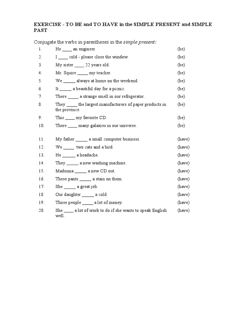 Simple Present: To Be & To Have Exercises | PDF | Language Arts ...