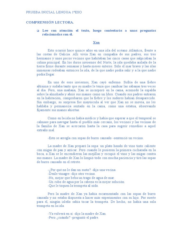 COMPRENSIÓN LECTORA y Ejercicios de 1 Eso Lengua | PDF | Asunto (gramática) | Predicado (Gramática)