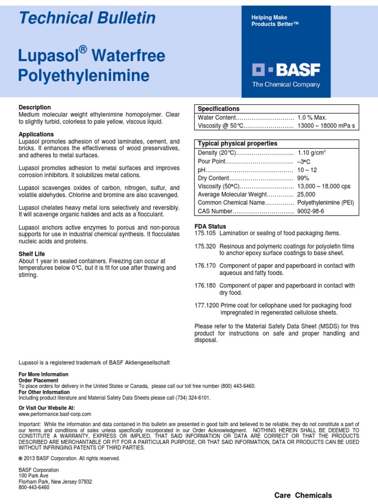 Lupasol Waterfree Tech Bulletin 2013 | PDF | Materials | Physical Chemistry
