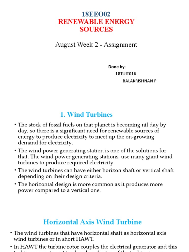 Renewable Energy Sources Assignment | PDF | Wind Turbine | Wind Power