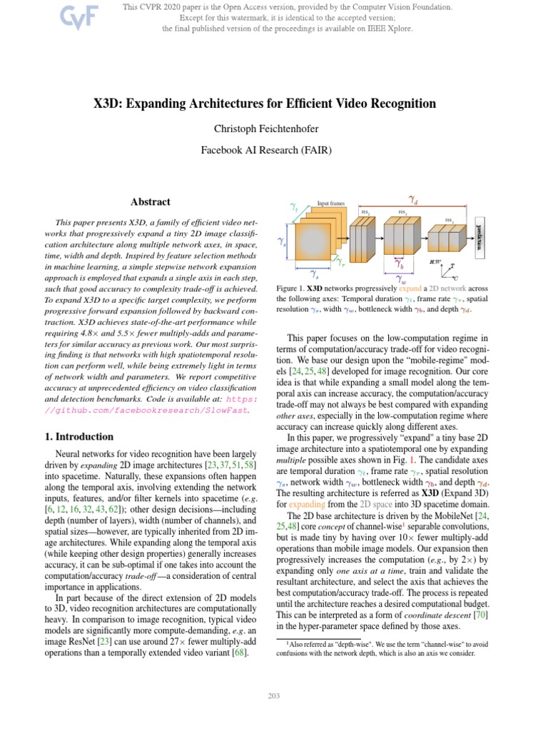 X3D: Expanding Architectures For Efficient Video Recognition | PDF | Video | Spacetime