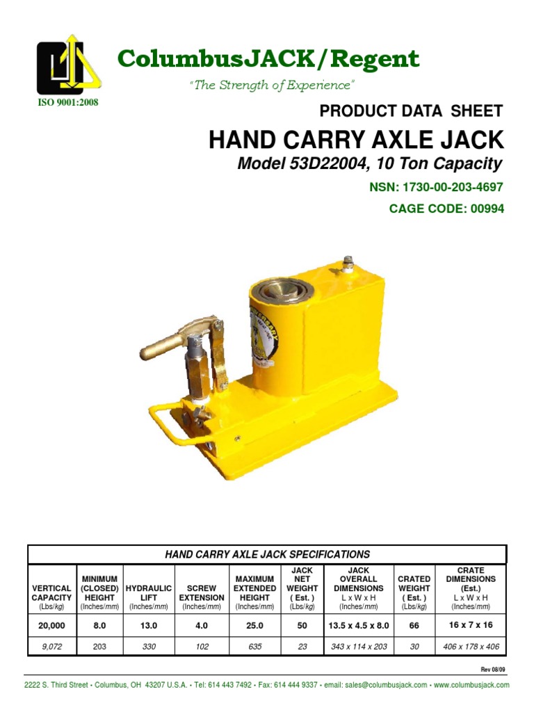 Hand Carry Axle Jack Specs | PDF