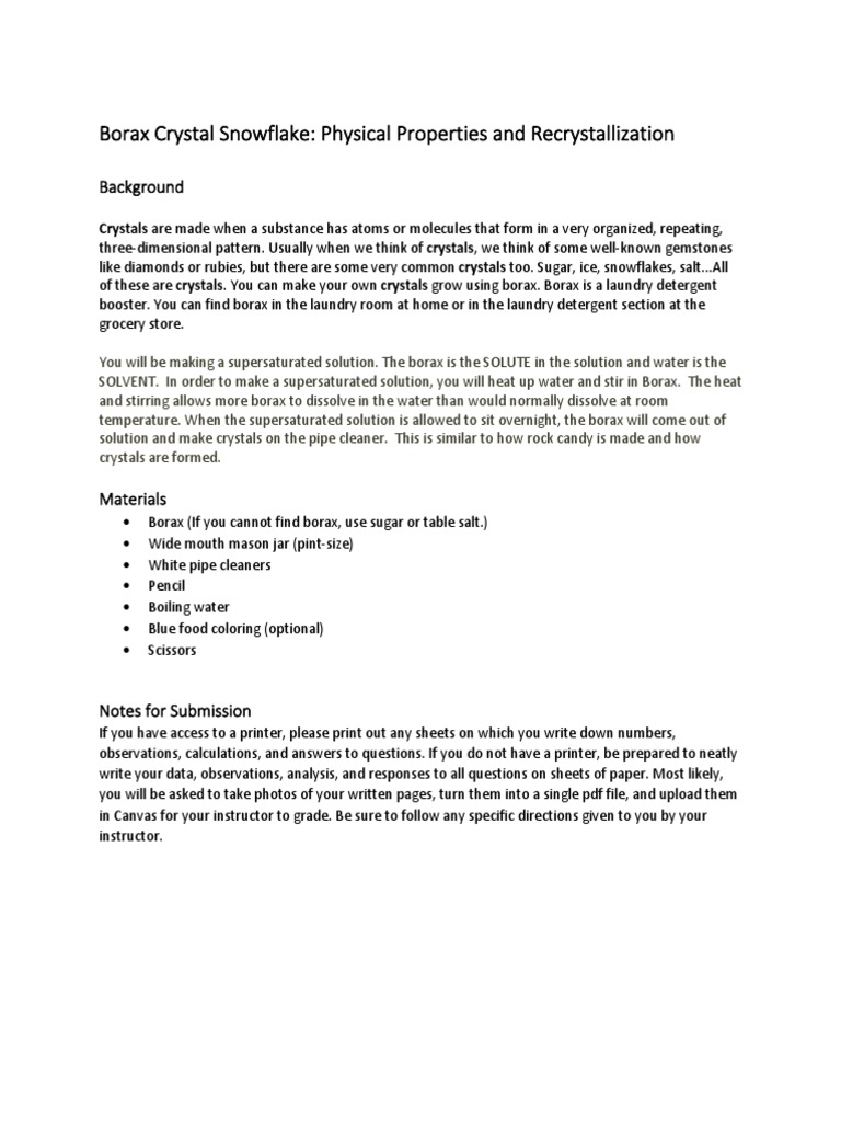 Borax Crystal Snowflake: Physical Properties and Recrystallization ...