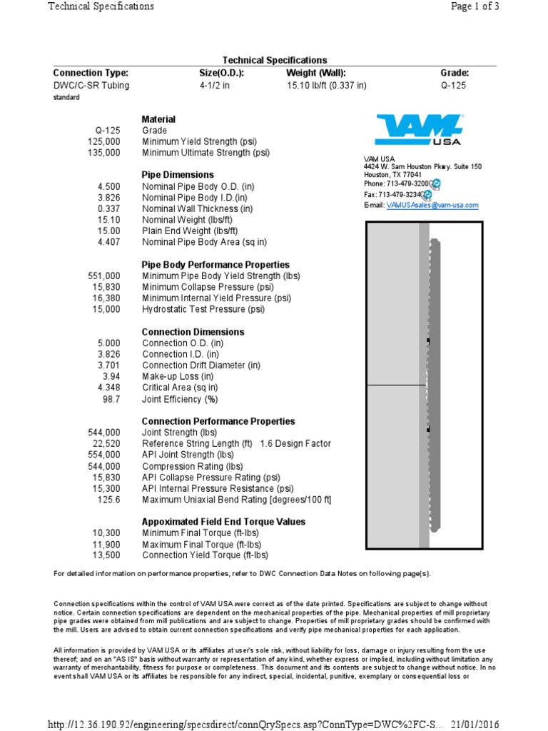 4.5 15.1ppf P110EC DWC-C-SR Spec Sheet | PDF | Pipe (Fluid Conveyance ...