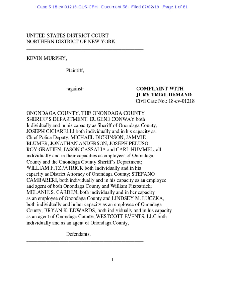 Murphy V Onon. County DA Fitzpatrick, Sheriff Eugene Conway Et Al. Case ...