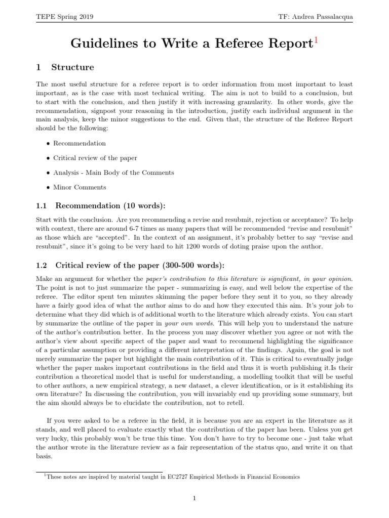 Guidelines To Write A Referee Report | PDF | Robust Statistics ...