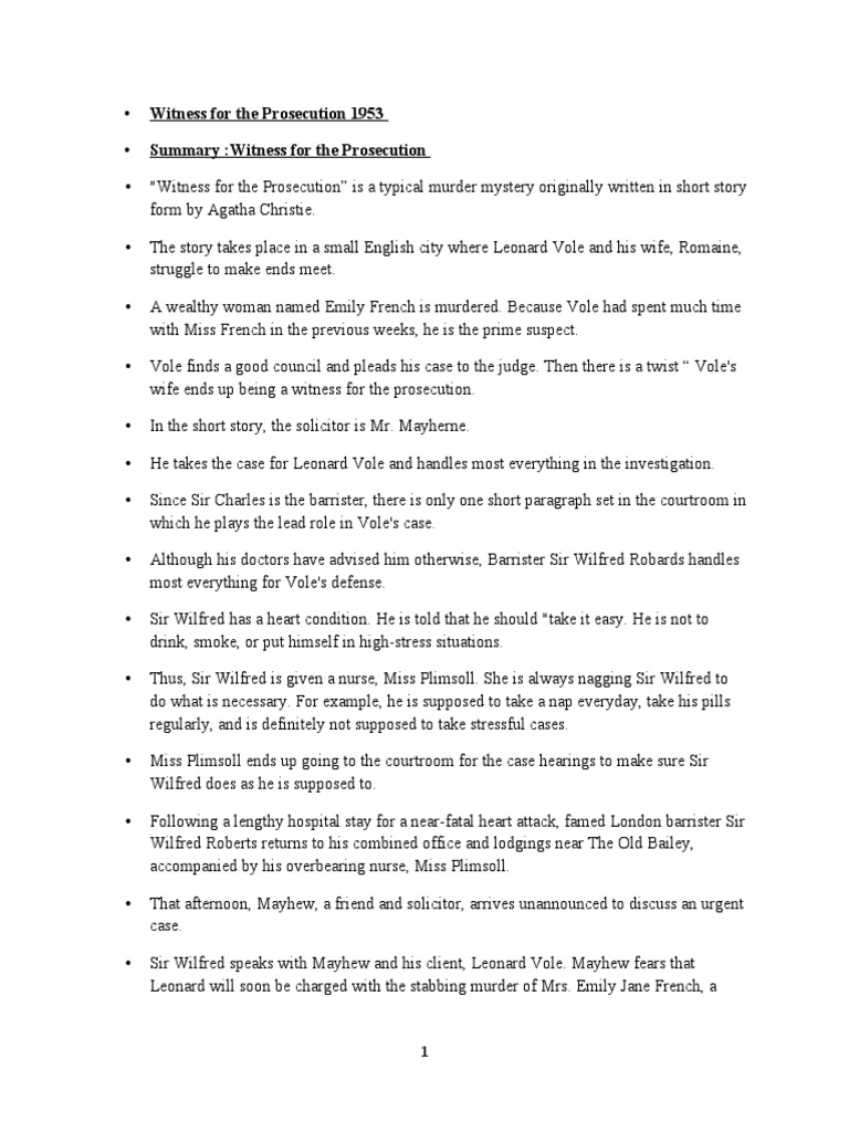 Agatha Christie's Witness for the Prosecution | PDF | Common Law | Justice