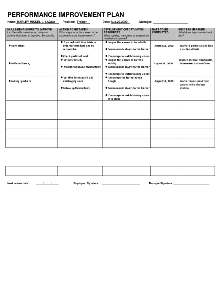 Performance Improvement Plan | PDF | Cognition | Learning