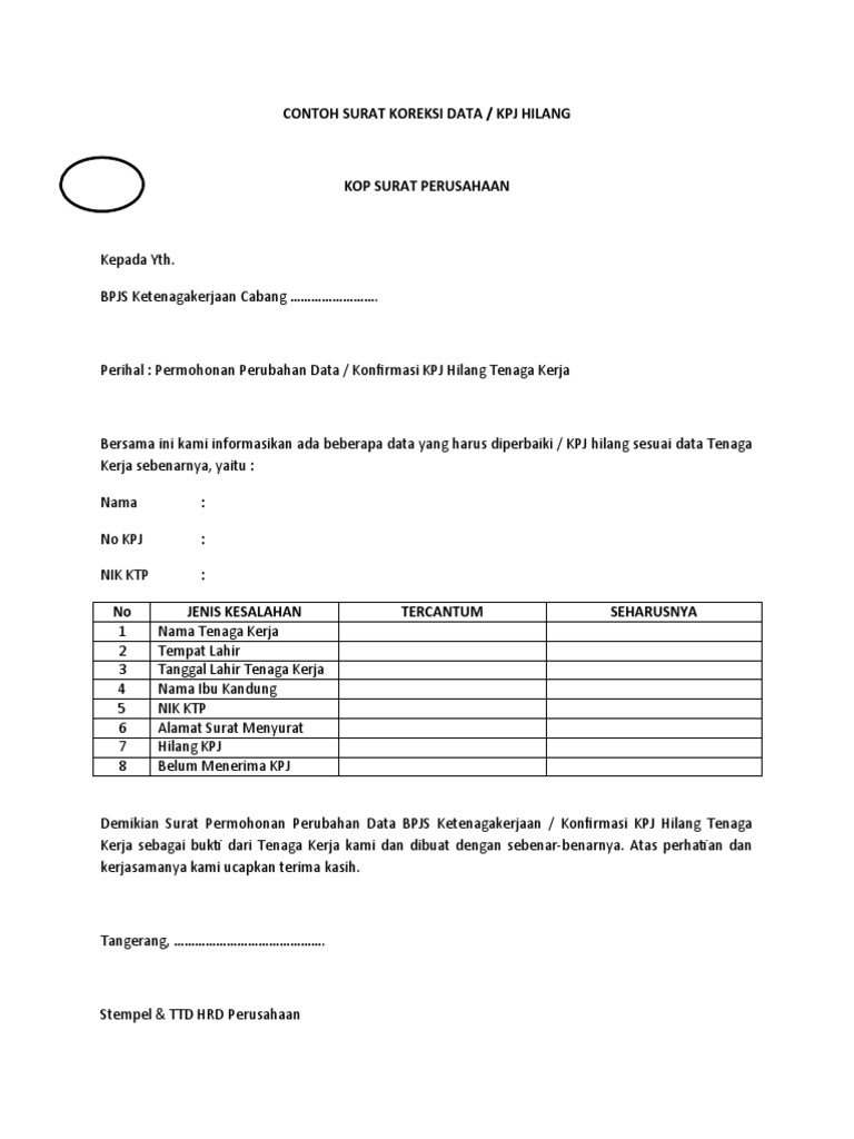 Contoh Surat Koreksi Data | PDF