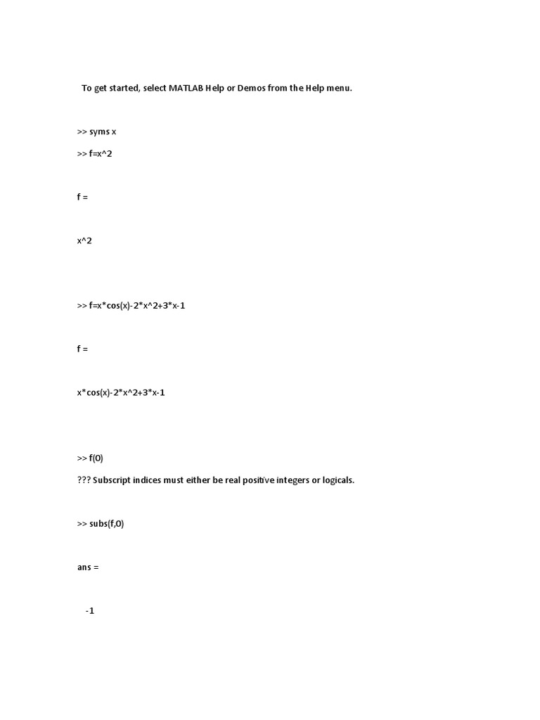 To Get Started, Select MATLAB Help or Demos From The Help Menu | PDF ...