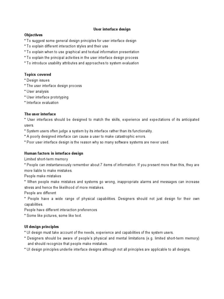 User Interface Design Objectives | PDF | User Interface Design | User ...