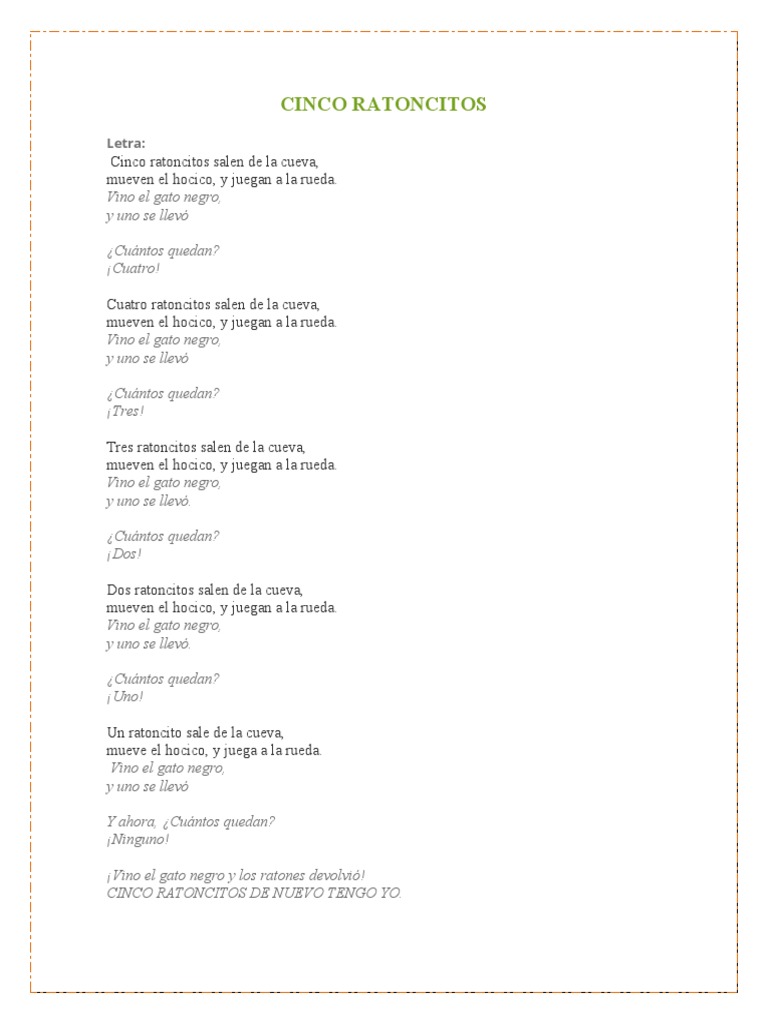 Cinco Ratoncitos Letra | PDF