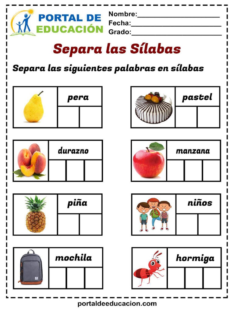 Fichas para Trabajar Las Sílabas Separadas PDF | PDF