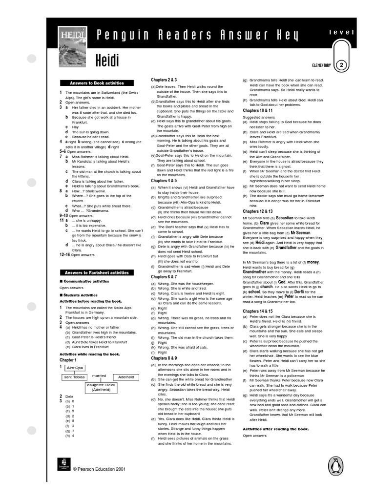 Heidi: Penguin Readers Answer Key | PDF | Heidi