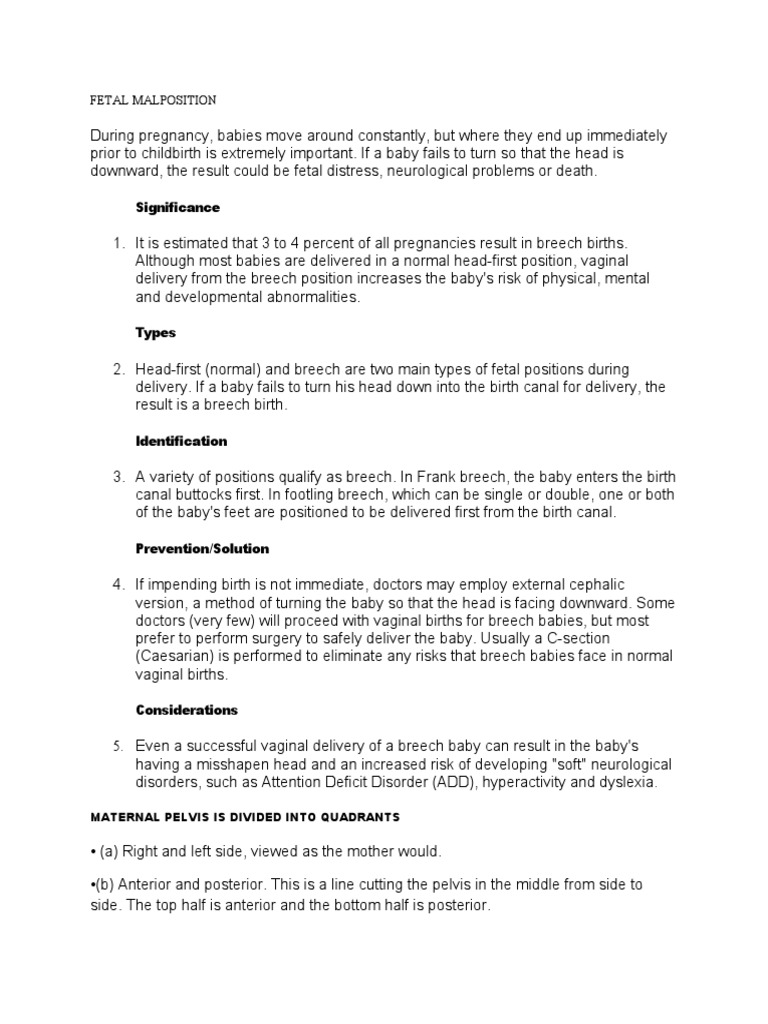 Fetal Malposition and Maternal Pelvis Quadrants | PDF | Childbirth ...
