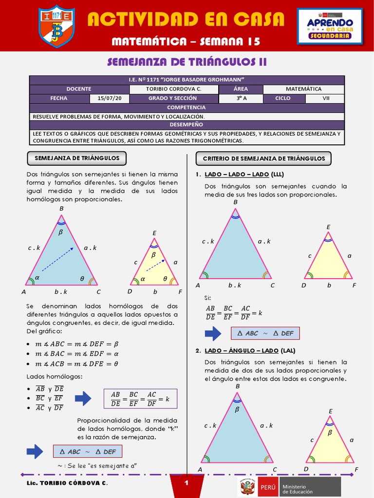 Semejanza de Triángulos: Criterios y Aplicaciones | PDF | Triángulo ...