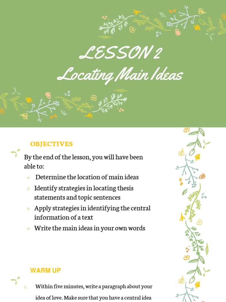 Lesson 2 Locating Main Ideas | PDF | English As A Second Or Foreign ...